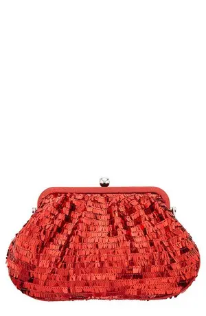 Nina June Sequin Frame Clutch - Red