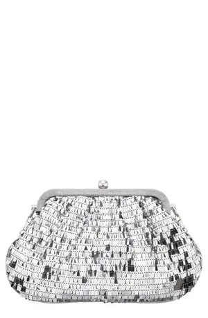 Nina June Sequin Frame Clutch - Silver