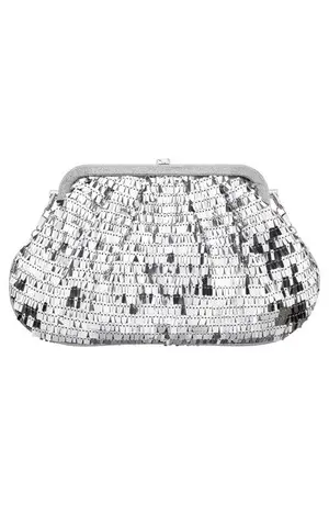 Nina June Sequin Frame Clutch - Silver