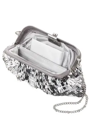 Nina June Sequin Frame Clutch - Silver