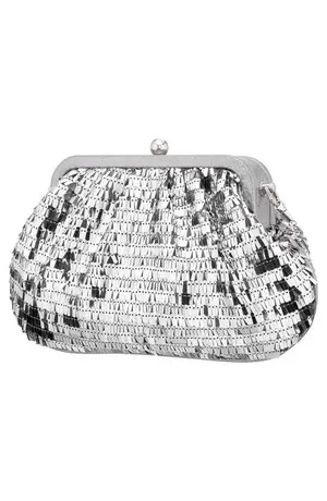 Nina June Sequin Frame Clutch - Silver