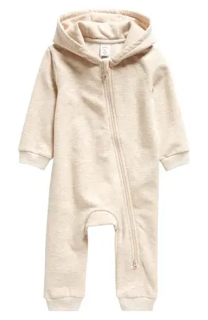 Nordstrom Nordstrom Hooded Fleece Romper Beige Oatmeal Heather