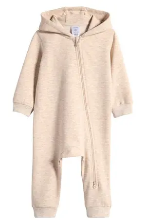 Nordstrom Nordstrom Hooded Fleece Romper Beige Oatmeal Light Heather
