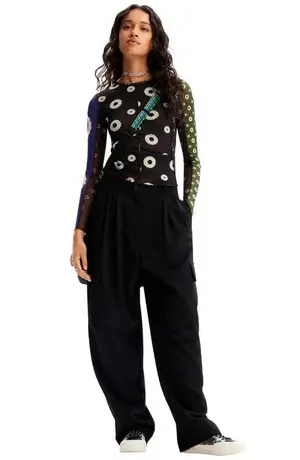 Desigual Mixed Print Colorblock Mesh Top