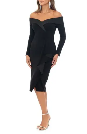 XSCAPE EVENINGS Tux Side Ruffle Dress