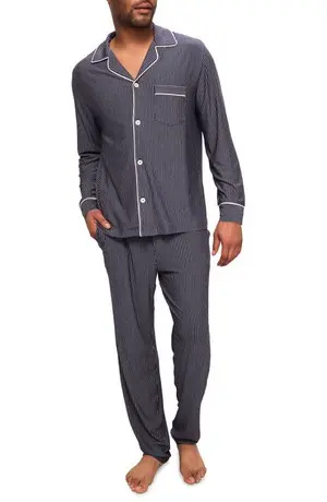Eberjey William Print Stretch Tencel® Modal Pajamas - Duo Stripe True Navy