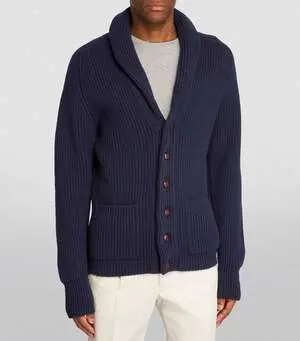 Harrods Cashmere Shawl-collar Cardigan - Navy