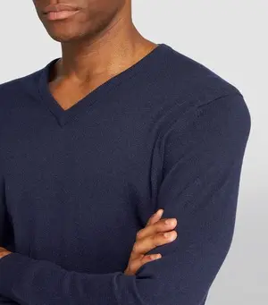 Harrods Cashmere V-neck Pullover - Navy