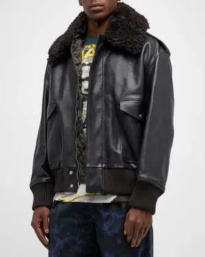 Burberry Burberry Leather Aviator Jacket - Otter