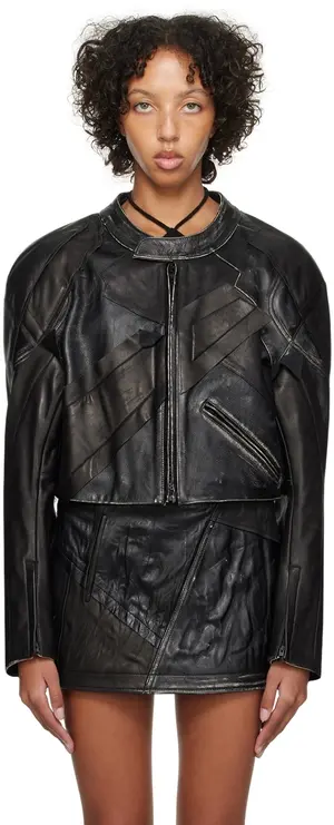 Acne Studios Acne Studios Black Patchwork Leather Jacket - 900 Black