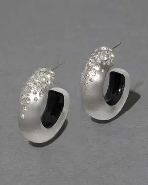 Alexis Bittar Lucite Crystal Hoop Earrings Pewter