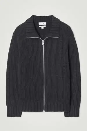 Cos Funnel-neck Knitted Wool Jacket - Blue