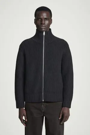 Cos Funnel-neck Knitted Wool Jacket - Blue
