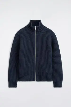 Cos Funnel-Neck Knitted Wool Jacket Navy