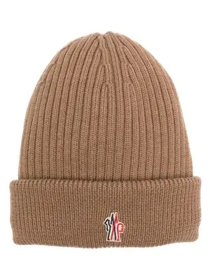 Moncler Logo-embroidered Wool Beanie - Brown