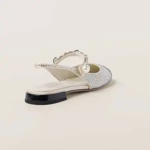 Miu Miu Satin Slingback Ballerinas With Crystals