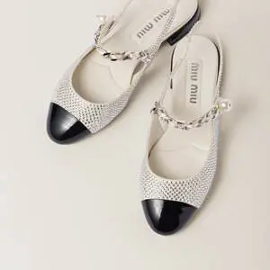 Miu Miu Satin Slingback Ballerinas With Crystals