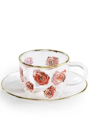 SELETTI Roses-print Coffee Cups - White