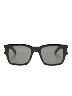 Saint Laurent Logo-plaque Square-frame Sunglasses - Brown