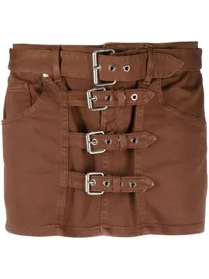 Blumarine Buckle-embellished Denim Miniskirt - Brown