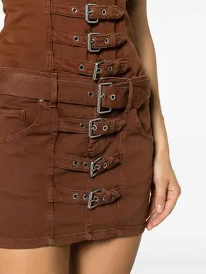Blumarine Buckle-embellished Denim Miniskirt - Brown