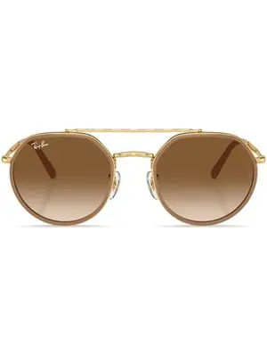 Ray-ban Logo-print Round-frame Sunglasses - Gold