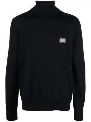 Dolce & Gabbana Logo-patch Roll-neck Jumper - Blue