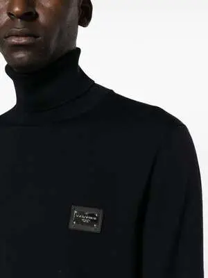Dolce & Gabbana Logo-patch Roll-neck Jumper - Blue