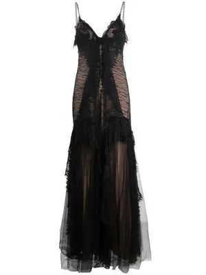 Alberta Ferretti Lace-panelled Ruffled Maxi Dress