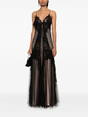 Alberta Ferretti Lace-panelled Ruffled Maxi Dress