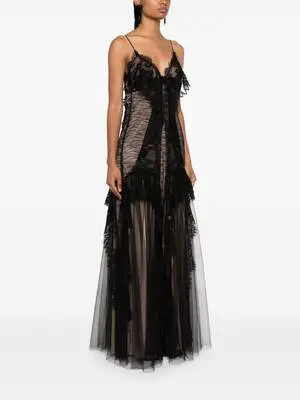 Alberta Ferretti Lace-panelled Ruffled Maxi Dress