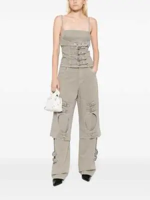 Blumarine Buckle Detailed Wide Leg Trousers - Grey
