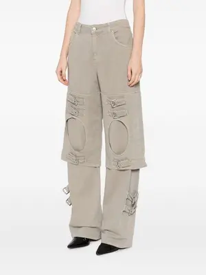 Blumarine Buckle Detailed Wide Leg Trousers - Grey