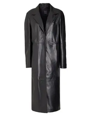 8 BY YOOX Lambskin Leather Maxi Coat - Black