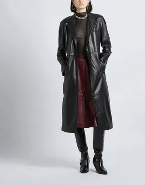 8 BY YOOX Lambskin Leather Maxi Coat - Black