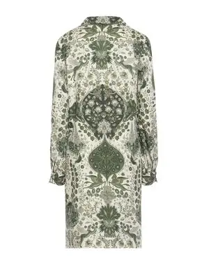 Etro Military Wool And Silk Midi Shirt Dress With Floral Print