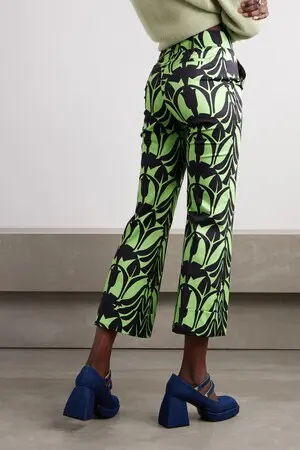 La DoubleJ Hendrix Cropped Printed Cotton-blend Bootcut Pants