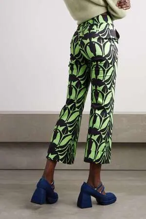 La DoubleJ Hendrix Cropped Printed Cotton-blend Bootcut Pants