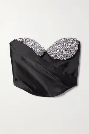 AREA Cropped Crystal-embellished Bustier Top