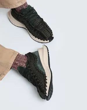 Valentino Garavani Lace-up Chunky Sneakers In Textile Fibers And Suede - Green