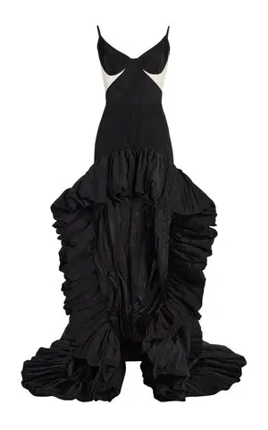 David Koma Ruffled Taffeta Gown - Black