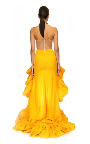 David Koma Ruffled Taffeta Gown - Orange