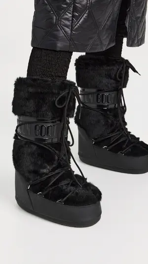 Moon Boot Icon Faux Fur Boots - Black