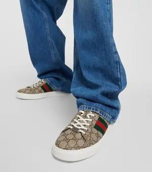 Gucci Ace Gg Leather-trimmed Sneakers - Beige