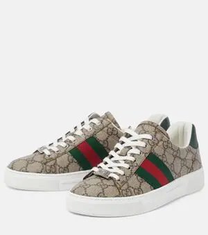Gucci Ace Gg Leather-trimmed Sneakers - Beige