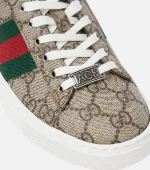 Gucci Ace Gg Leather-trimmed Sneakers - Beige