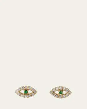 Ileana Makri 18k Kitten Eye Stud Earrings With Diamonds And Tsavorite