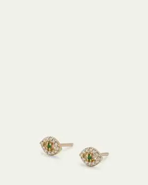 Ileana Makri 18k Kitten Eye Stud Earrings With Diamonds And Tsavorite