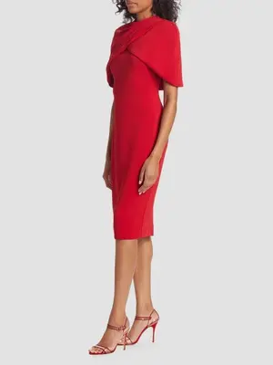 Badgley Mischka Crepe Cape Shift Dress