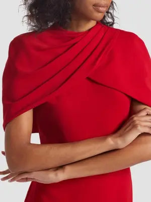 Badgley Mischka Crepe Cape Shift Dress
